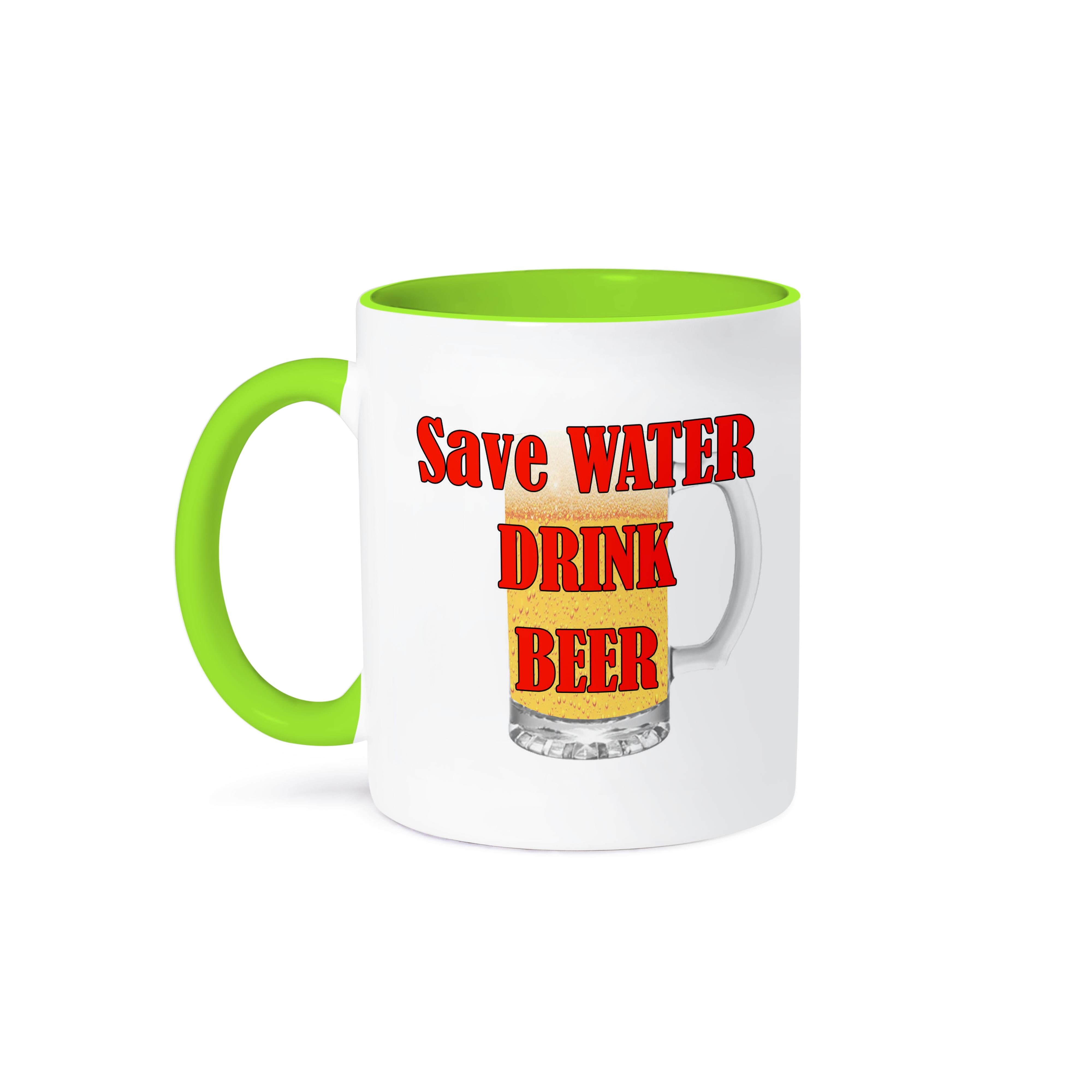 3dRose, Save water drink beer. Beer mug. White and red, 11oz Two-Tone ...