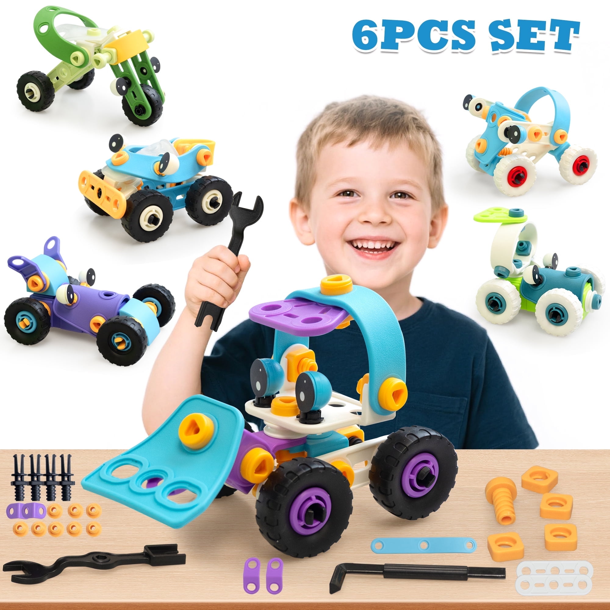 SaveJoy 6Pcs Engineering Vehicle Toys, STEM Building Construction Kits ...