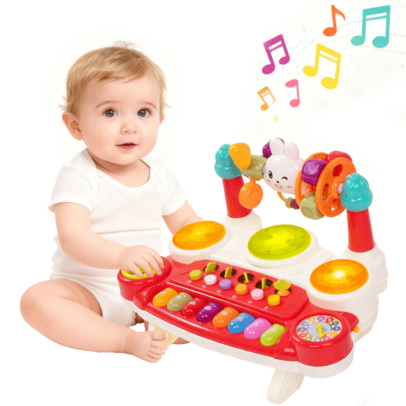 B. toys Hippo Pop Play Piano Musical Toy with Lights Sounds Nursery ...