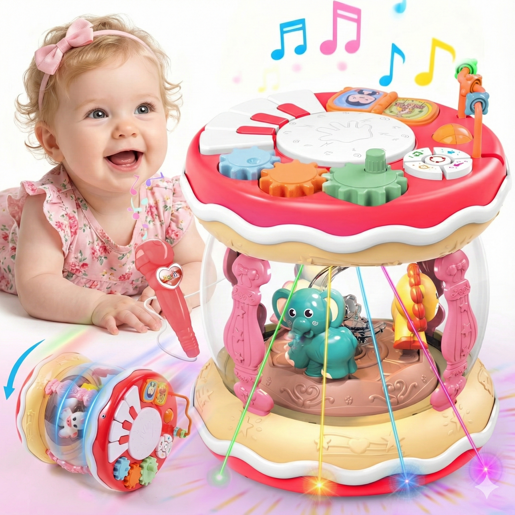 SaveJoy Baby Interactive Rotating Lighted Toy Kids Microphone Musical ...