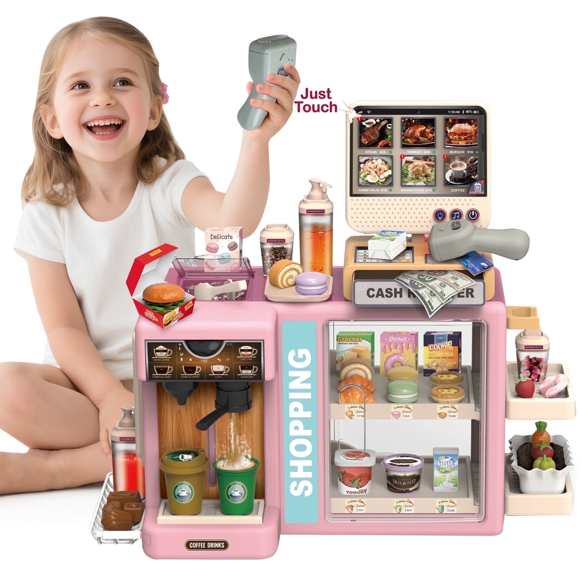 SaveJoy Cash Registers for Kids, 54Pcs Pretend Play Toys for Girls Age ...