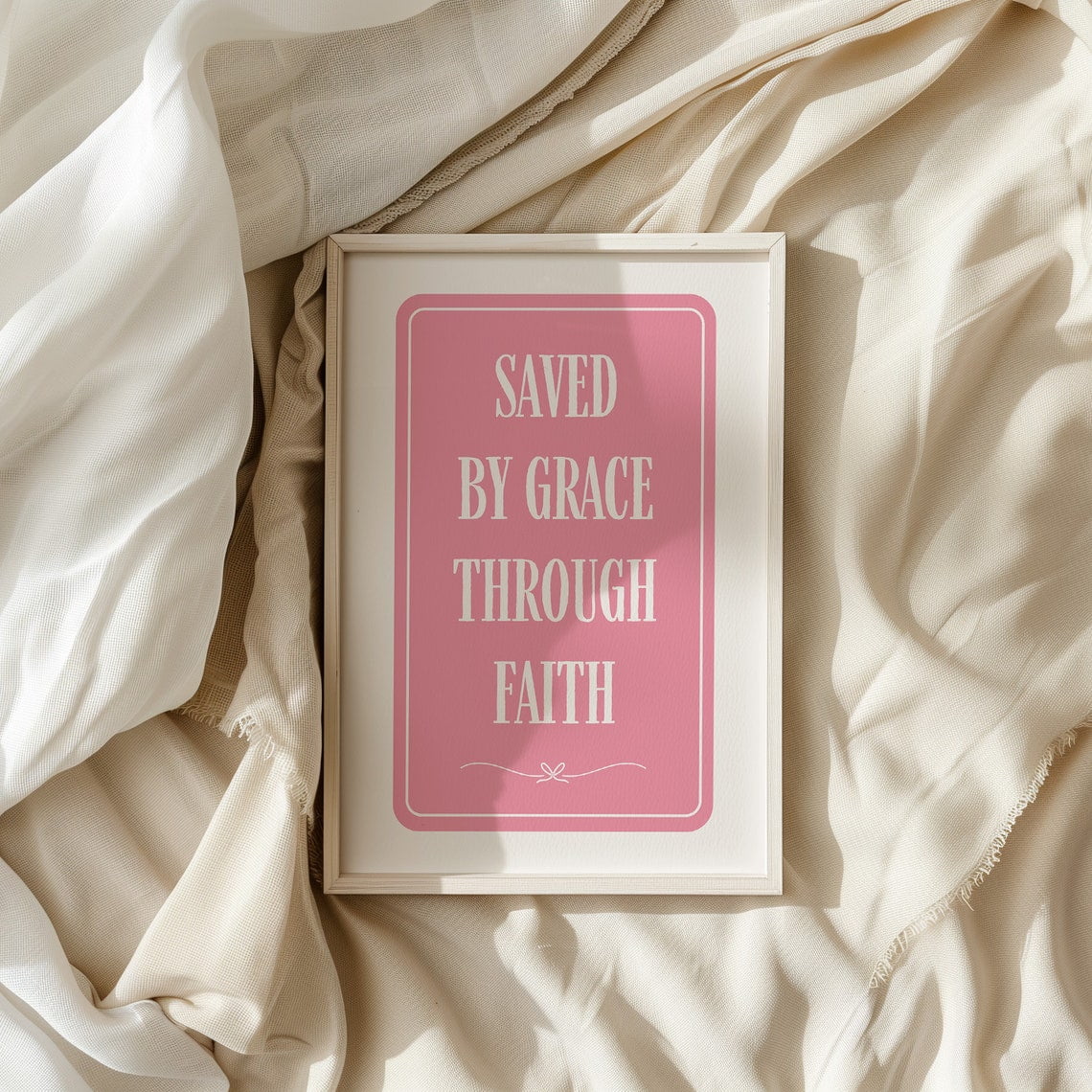 Saved By Grace Christian Wall Art Pink Bible Verse Poster Product ...