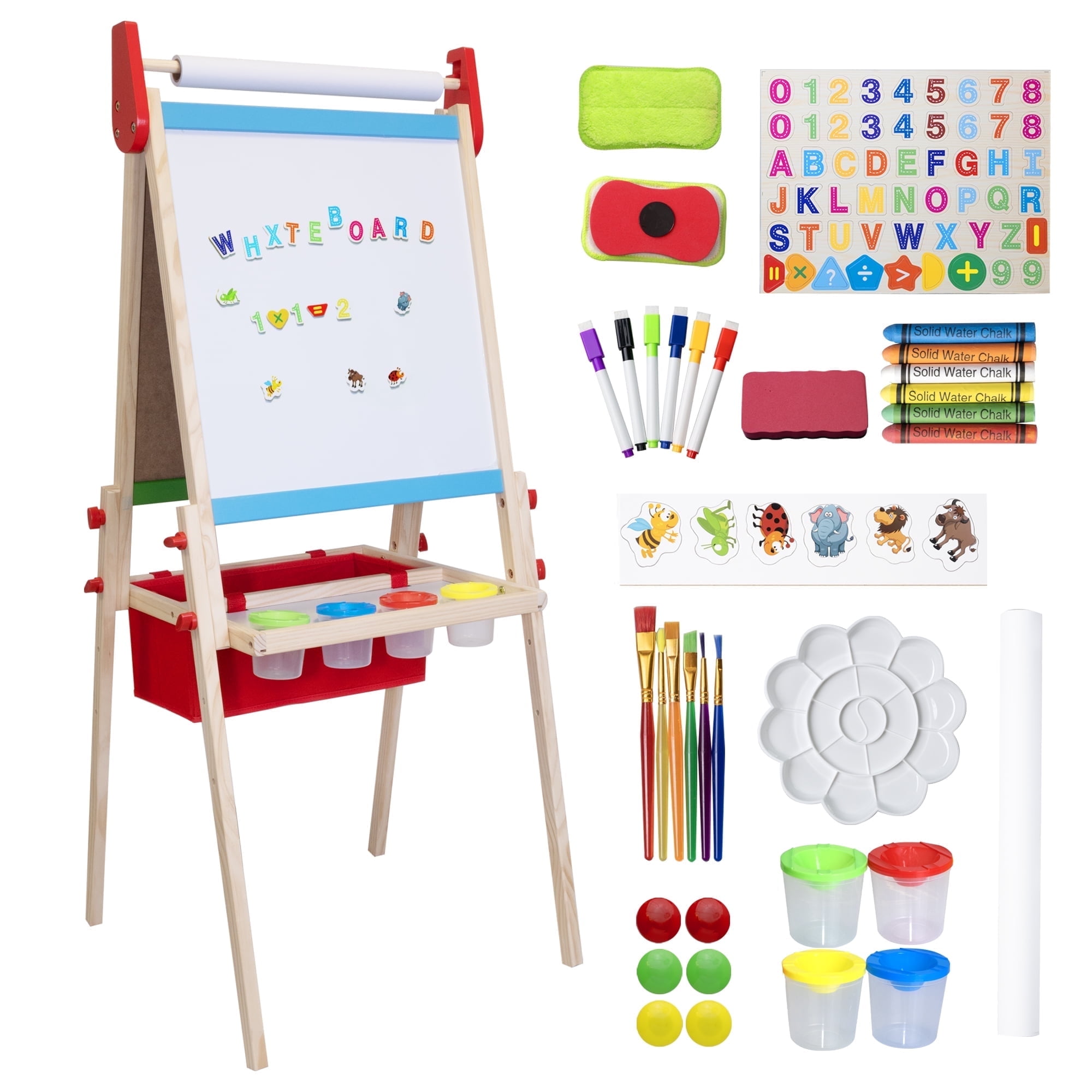 SaveJoy 3-in-1 Wooden Double Sided Kids Art Easel,Adjustable Standing ...