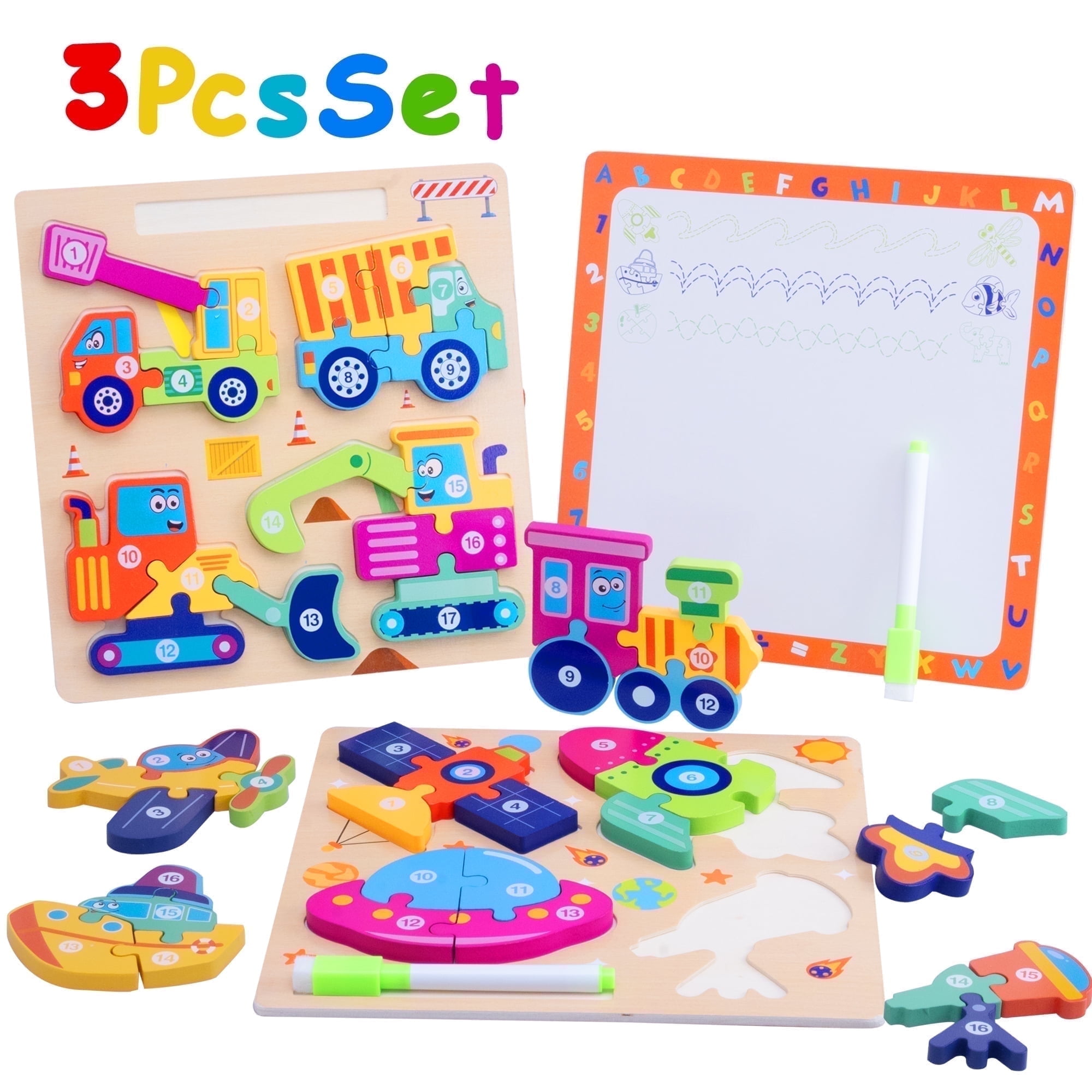 SaveJoy Montessori Wooden Puzzles for Toddlers 3-5 Years, 3-in-1 Animal ...