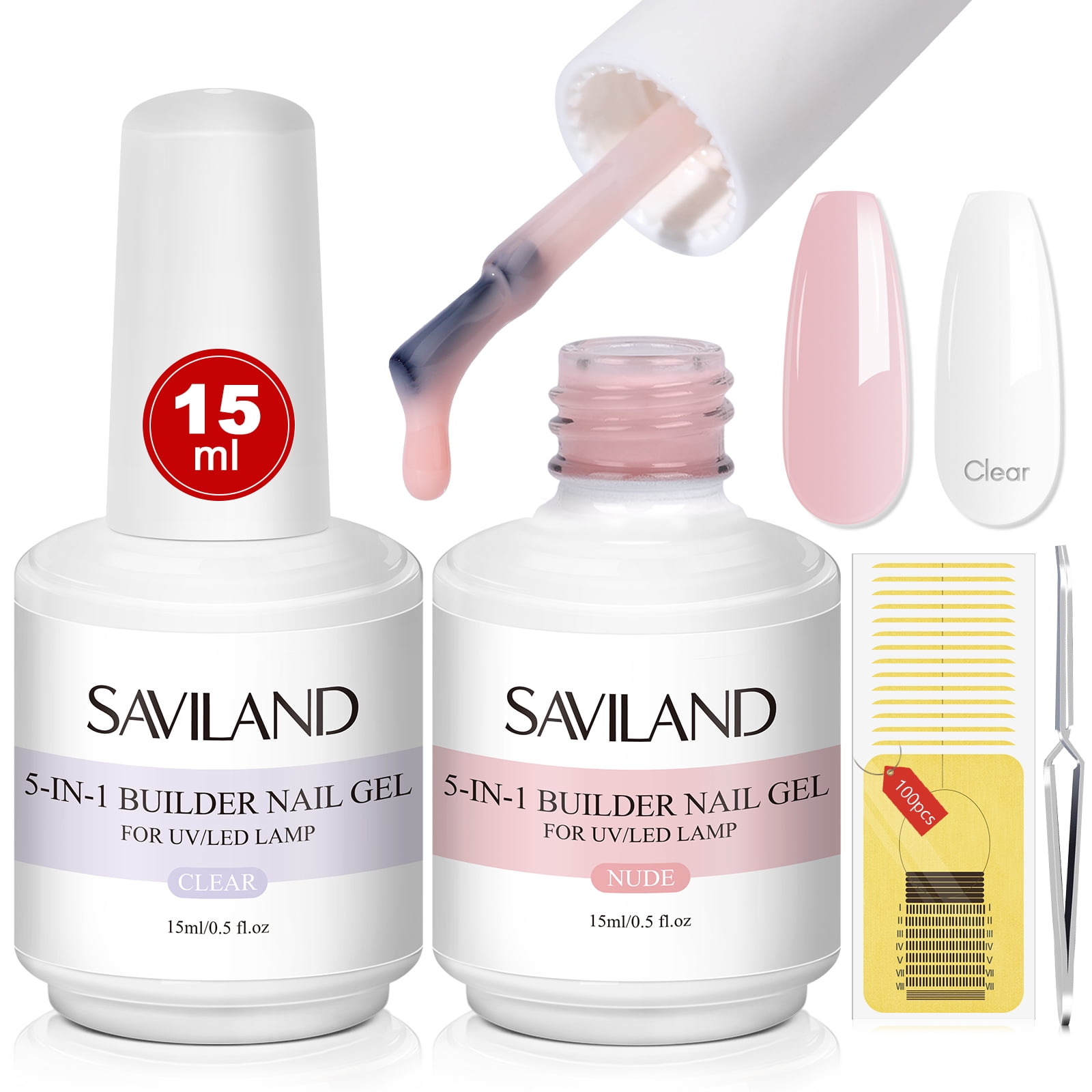Saviland 5-In-1 Manicure Nail Gel Kit - 15ML Pink Base, Harden Gel Nail ...