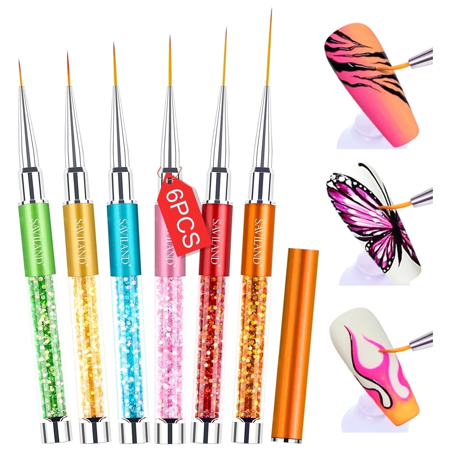 Saviland 6Pcs Nail Art Liner Brushes Kit, Multifunctional Fine Gel Nail ...