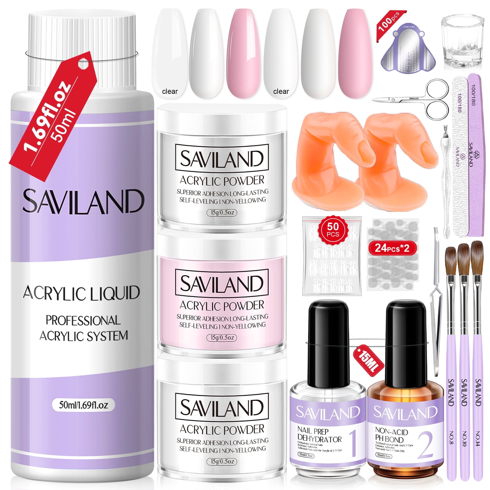 Saviland Acrylic Nail Kit with 3 Colors Acrylic Powder and Liquid Set ...