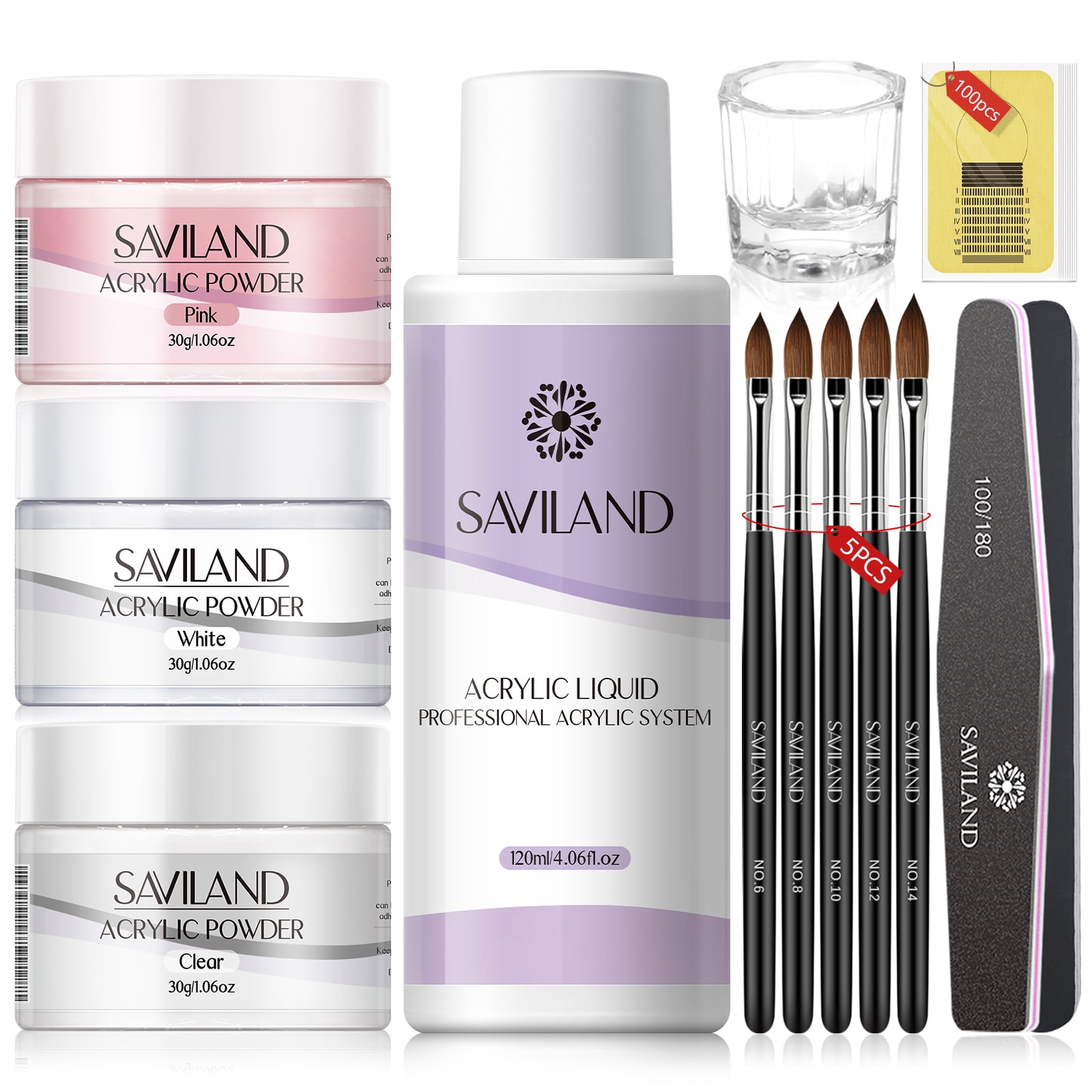 Saviland Acrylic Nail Kit – 3 Colors Clear/Pink/White Acrylic Powder ...