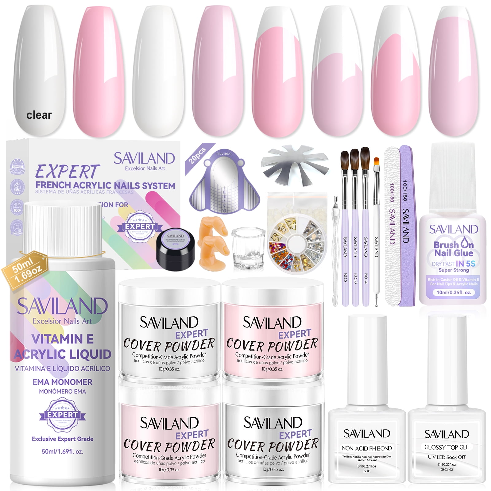 Saviland Acrylic Nail Kit - 4 Colors Acrylic Powder with Acrylic Liquid ...