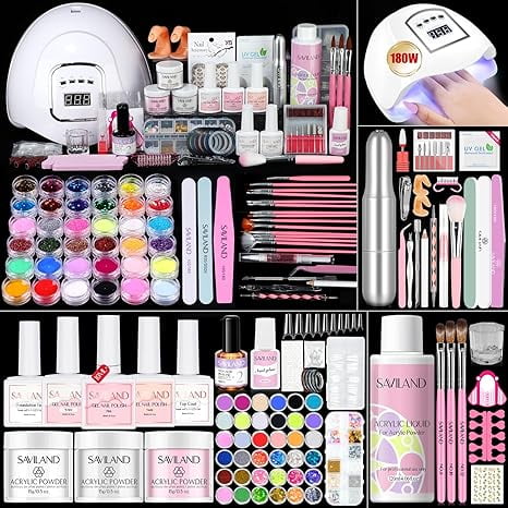 Saviland Acrylic Nail Kit for Beginners Keratin Acrylic Powder Castor ...
