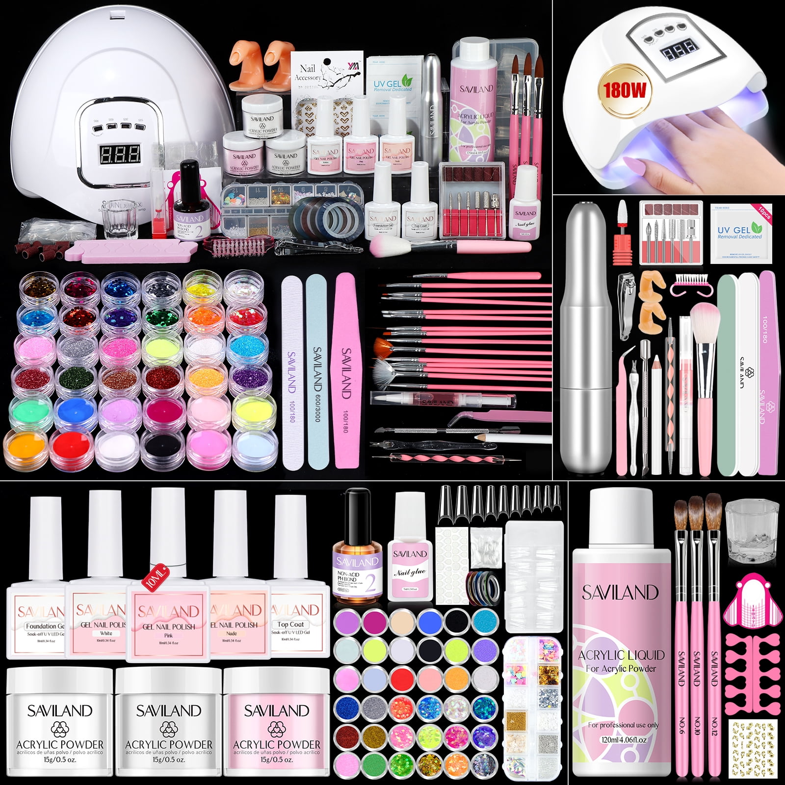 Saviland Acrylic Nail Kit for Beginners: Keratin Acrylic Powder and ...