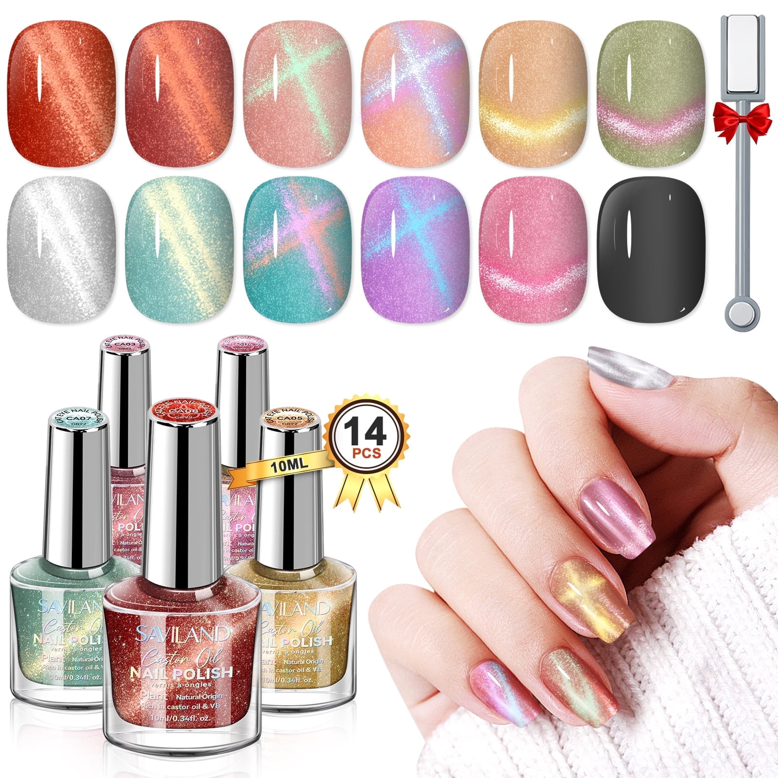 Saviland Cat Eye Nail Polish Sets: Toenail Finger Nail Polish Sets ...
