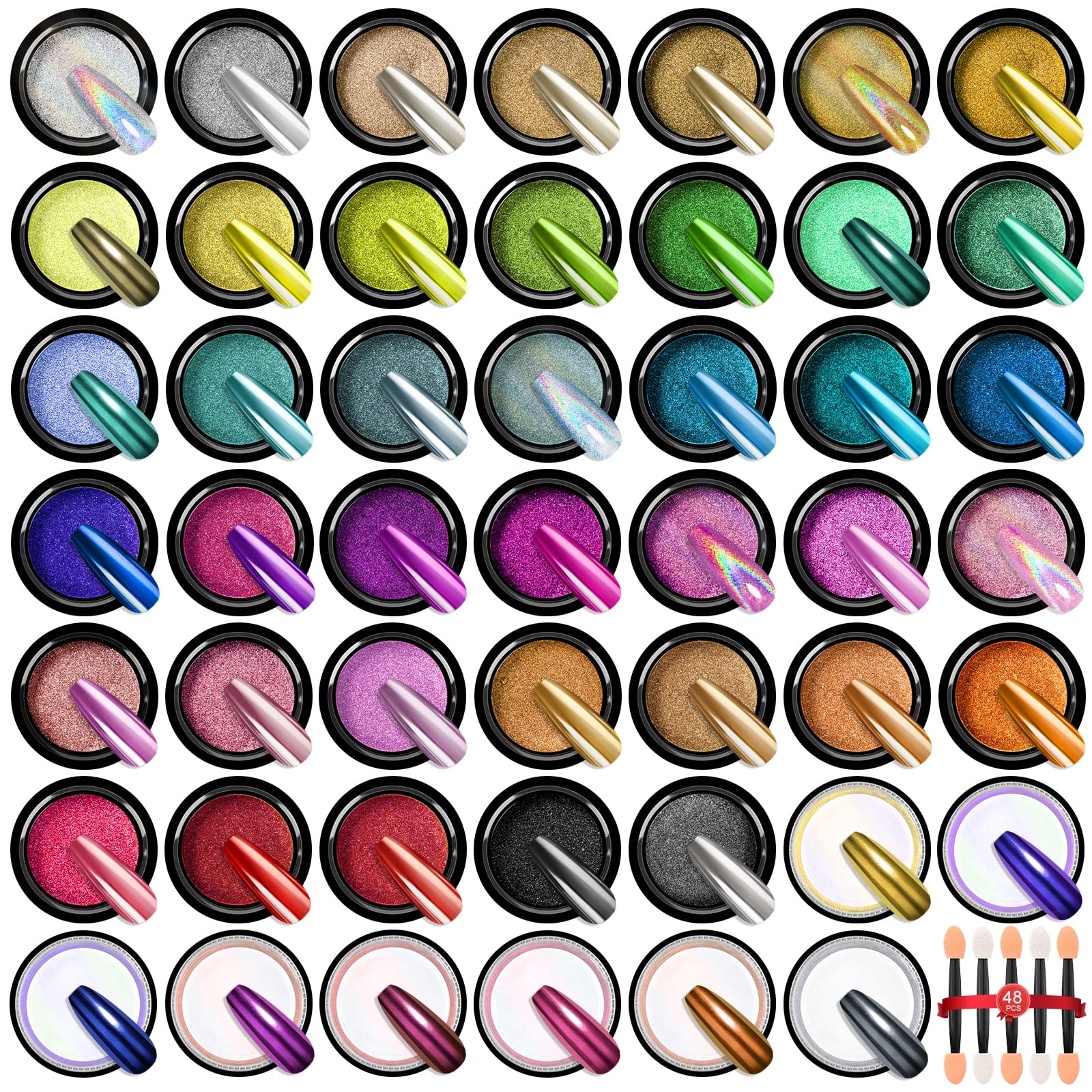 Saviland Chrome Powder for Nails - 48 Colors Laser Aurora Pearl ...