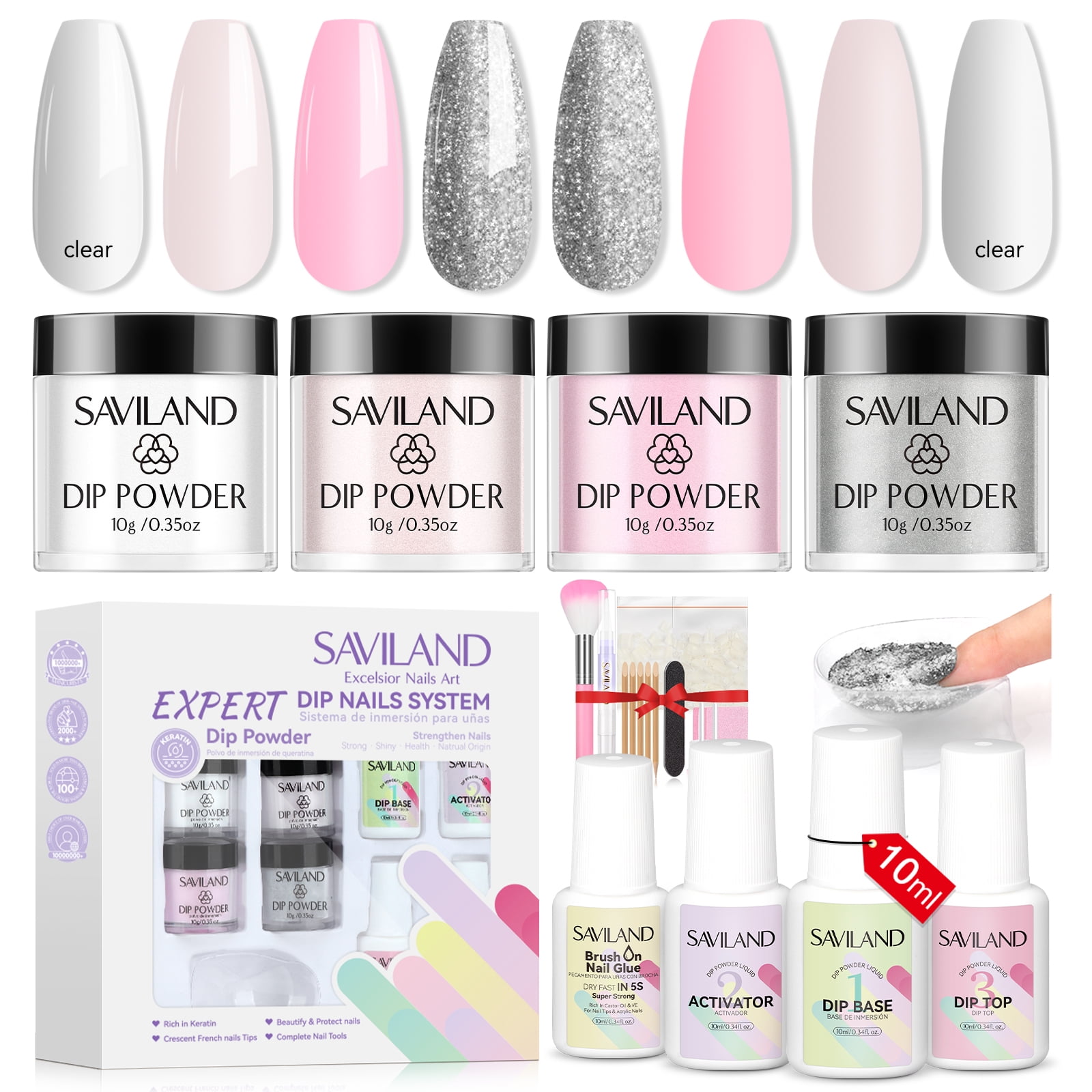 Saviland Dip Powder Nail Kit Keratin - Dip Powder Kit with Dip Powder ...