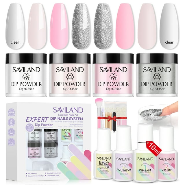 Saviland Dip Powder Nail Kit Keratin - Dip Powder Kit with Dip Powder ...