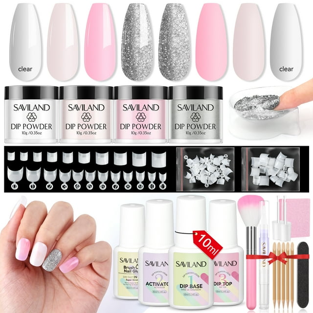 Saviland Dip Powder Nail Kit Keratin - Dip Powder Kit with Dip Powder ...