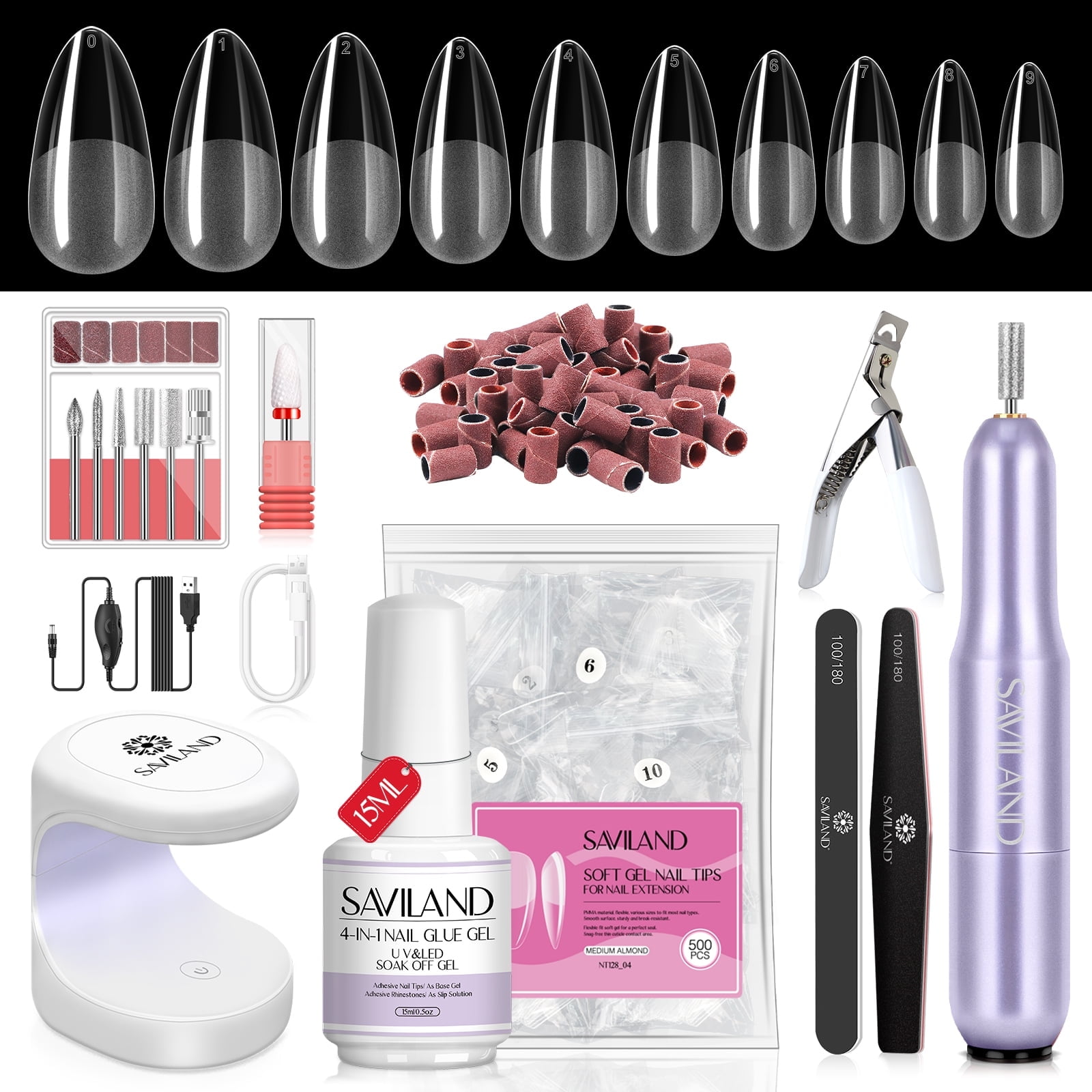 Saviland Gel X Nail Kit with Drill – Nails Tips and Glue Gel Kit with 4 ...