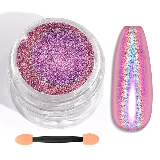 Saviland Holographic Nail Powder - Mirror Effect Holographic Pink ...