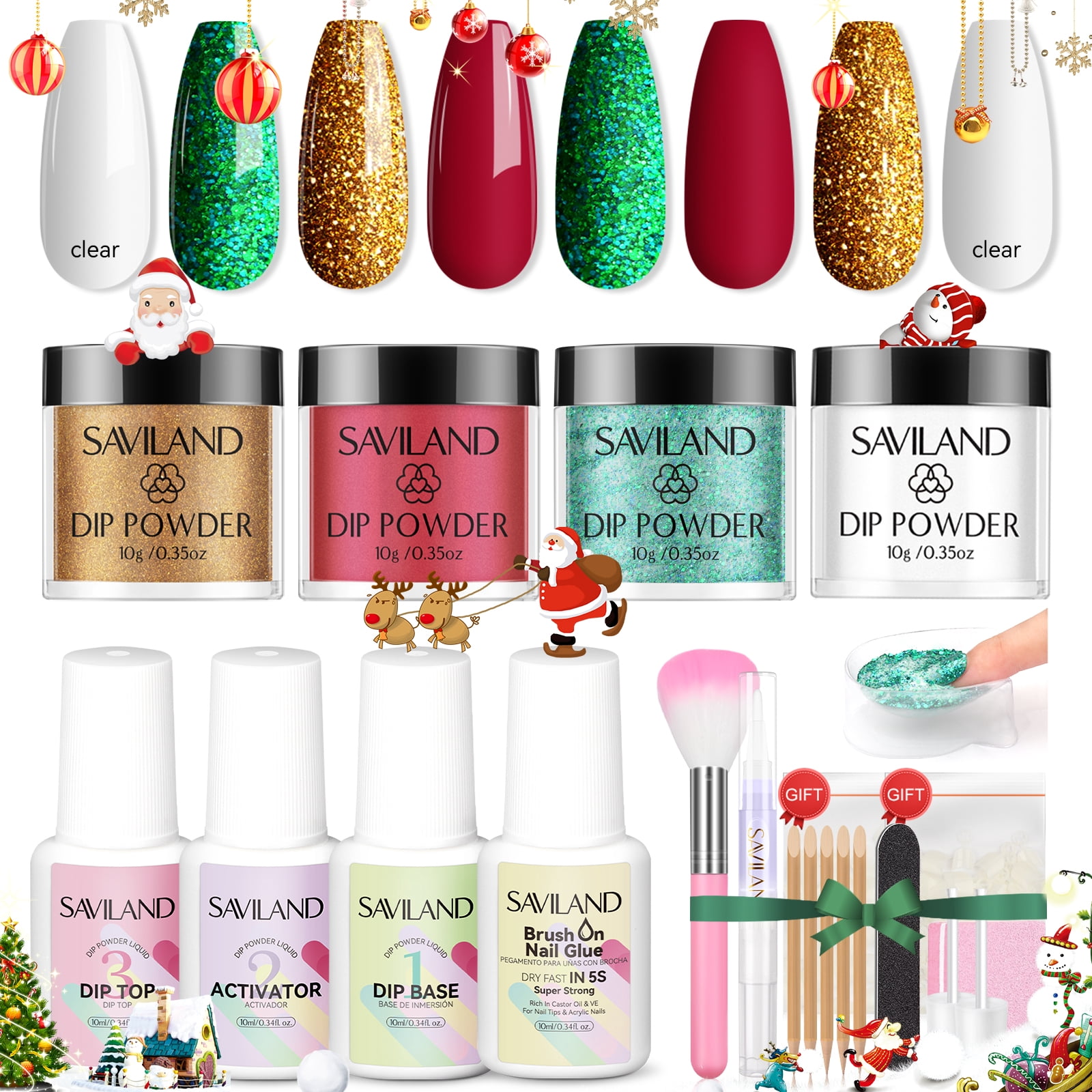 Saviland Keratin Dip Powder Nail Kit, 4 Colors for Christmas, French ...