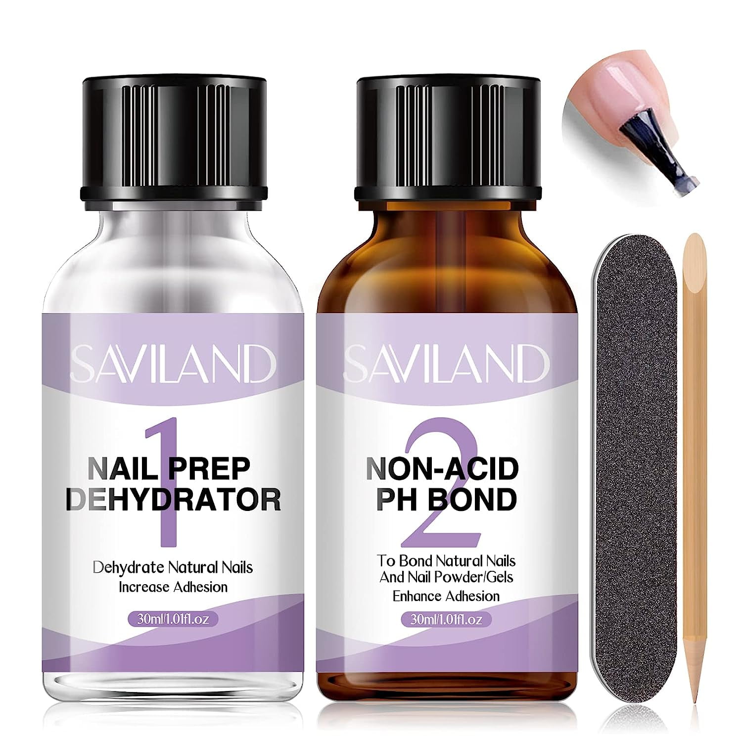 Saviland Nail Dehydrator and Acid-Free Primer Set - 30ML Professional ...
