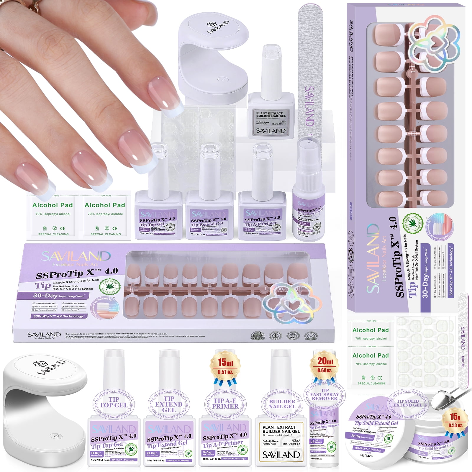 Saviland SSProTip X™ French Gel X Nail Kit: Extra Short Square French ...