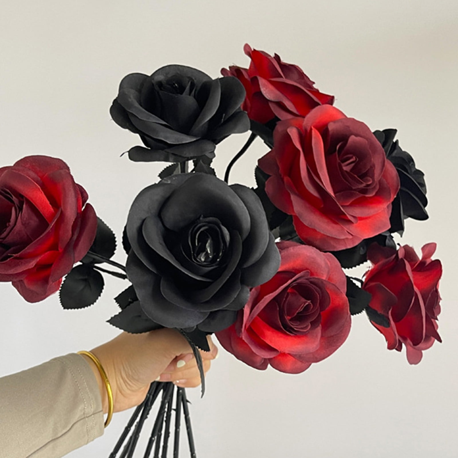Black Rose Gothic Artificial Flowers, Halloween Dark Gothic Roses, Red ...