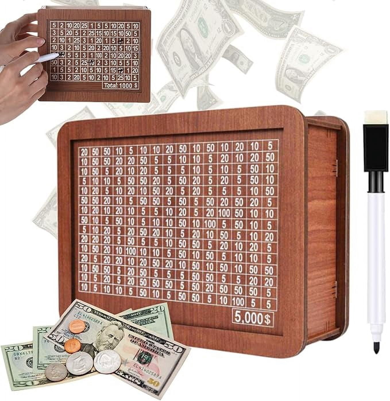 Savings Challenge Box,Cashbox Money Box,Cash Vault Wooden Savings Box ...