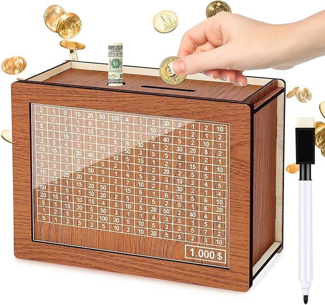 Savings Challenge Box,Cashbox Money Box,Cash Vault Wooden Savings Box ...