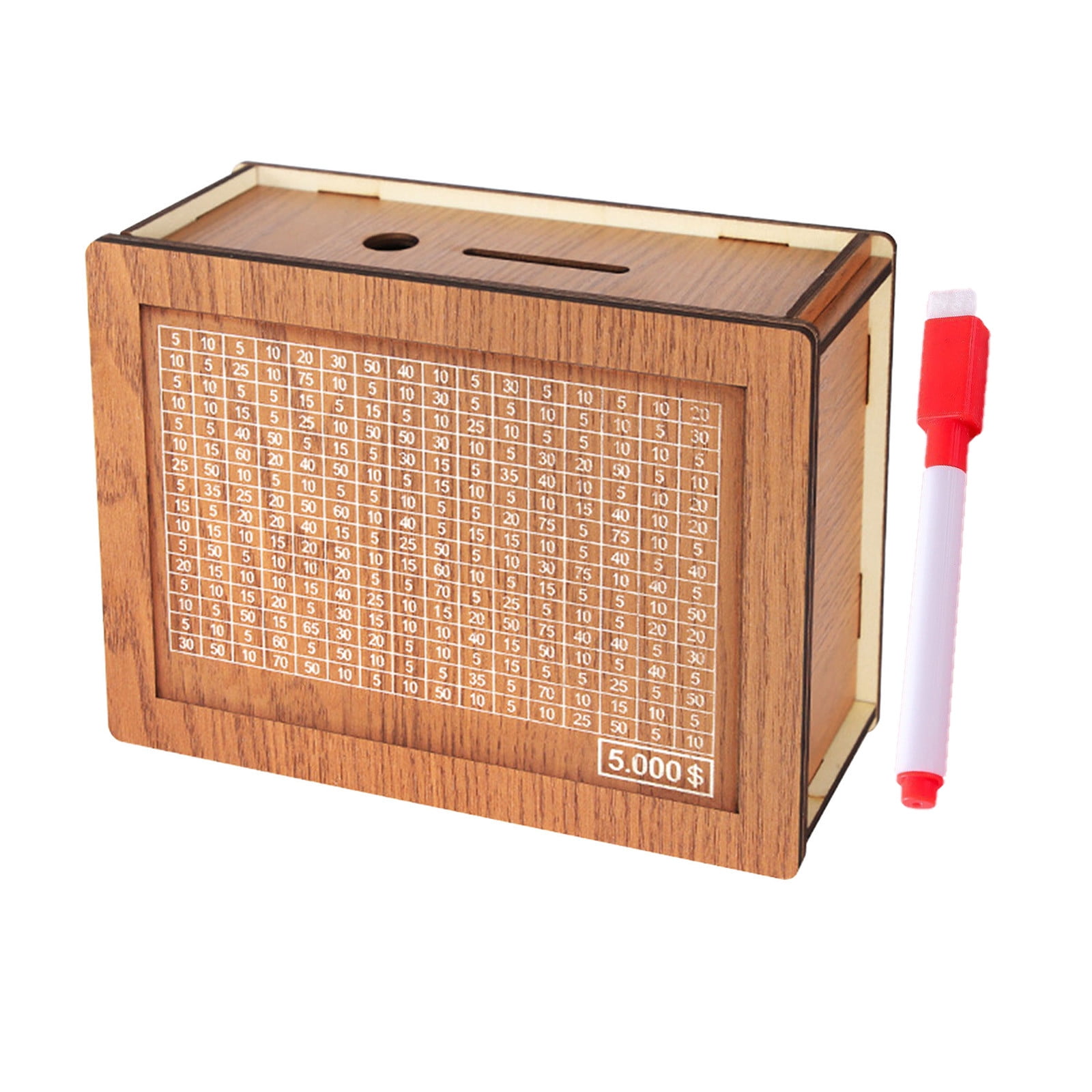 Savings Challenge Box, Portable Retro Wooden Cash Vault Number Grid ...