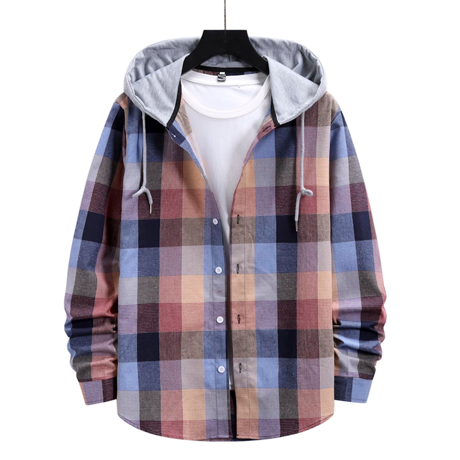 GaThRRgYP Mens Hooded Sweatshirts with Button,Men Turndown Lattice ...