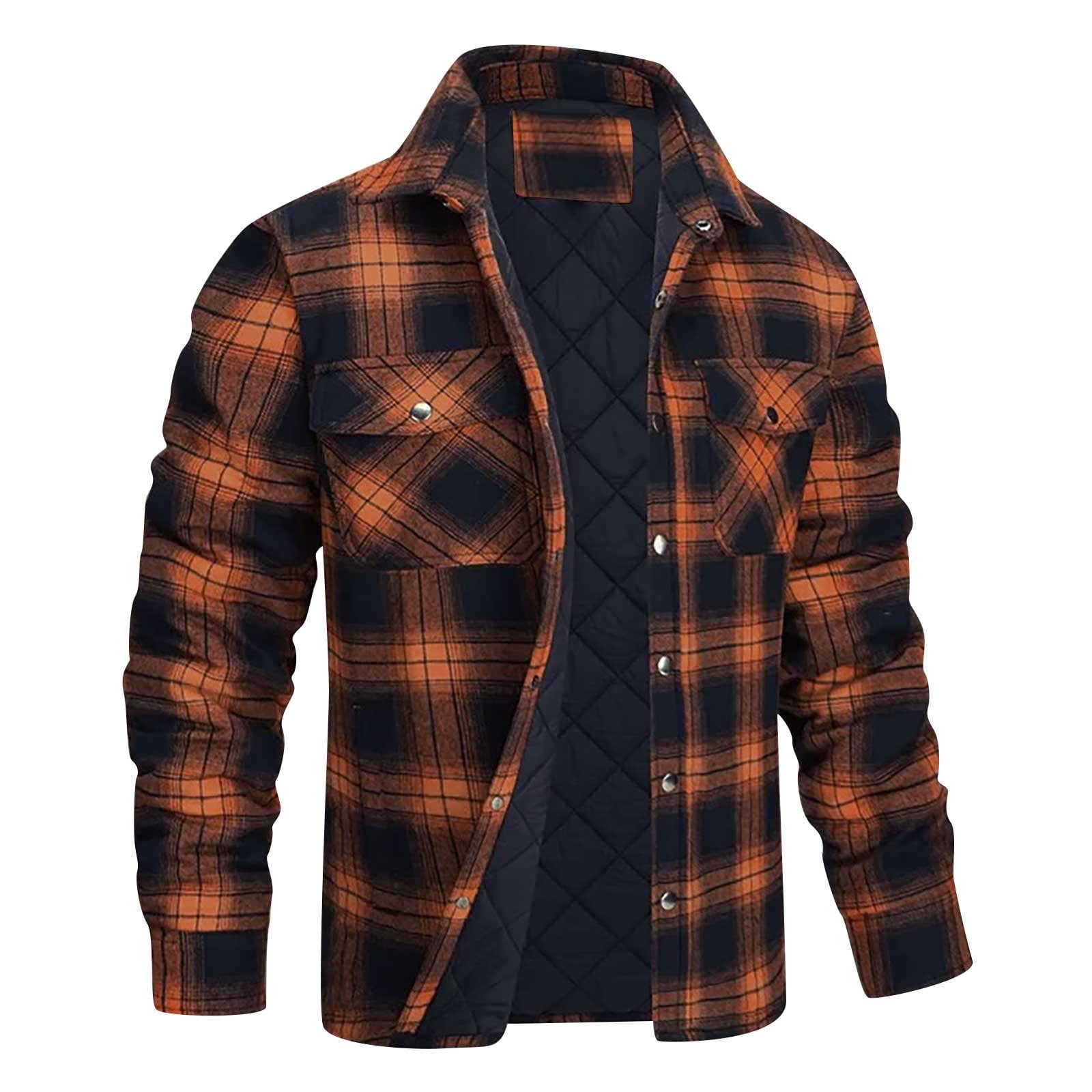 Savings Clearance 2024! Funicet Mens Flannel Jacket Sherpa Lined Full ...