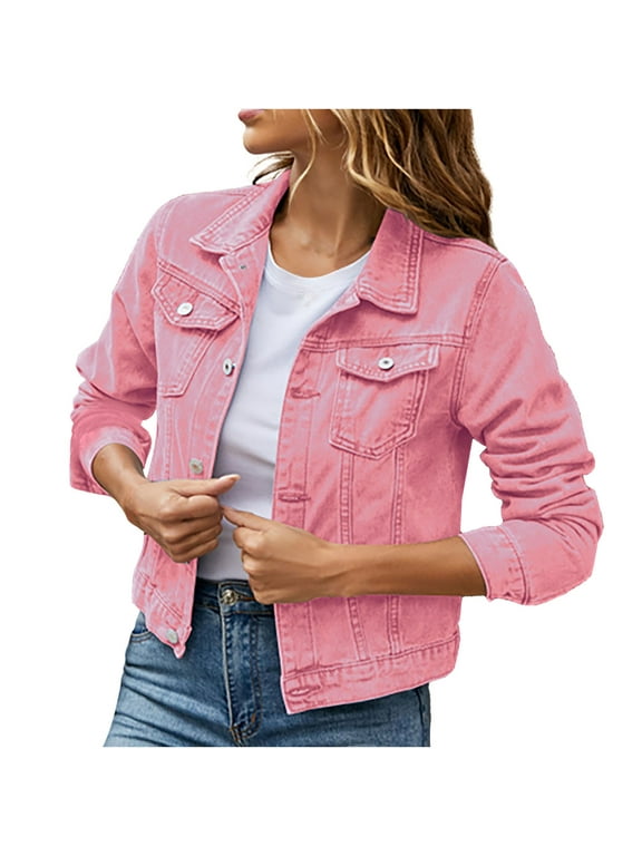 Beppter Women's Basic Solid Color Denim Jacket, Button Down, Cotton ...