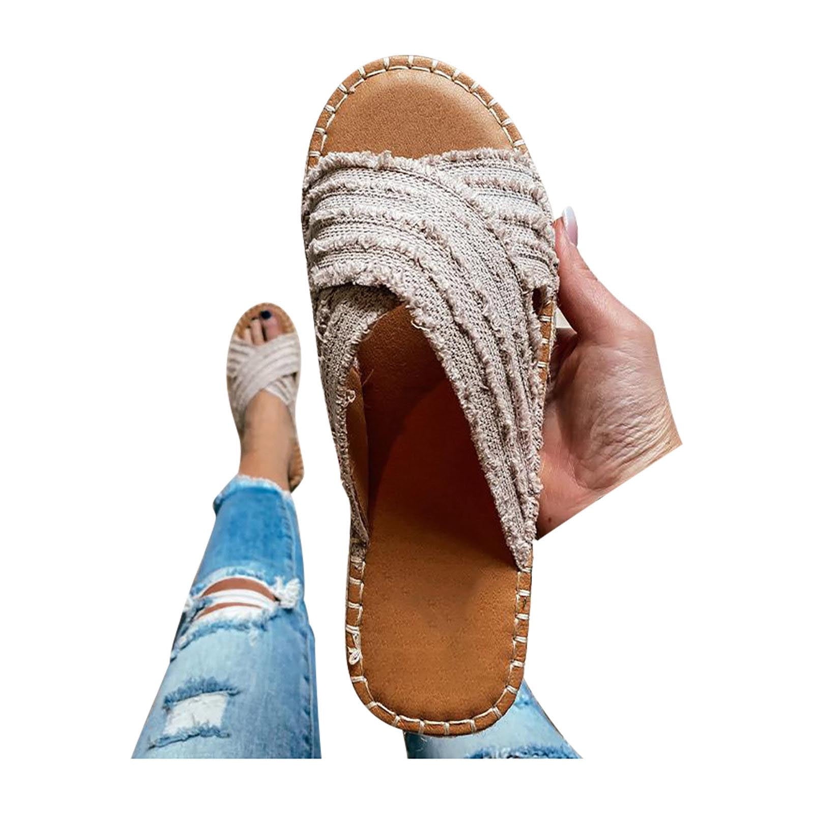 ASDOKLHQ Womens Slide Slippers, Flat Suede Sandals With Rubber Sole ...