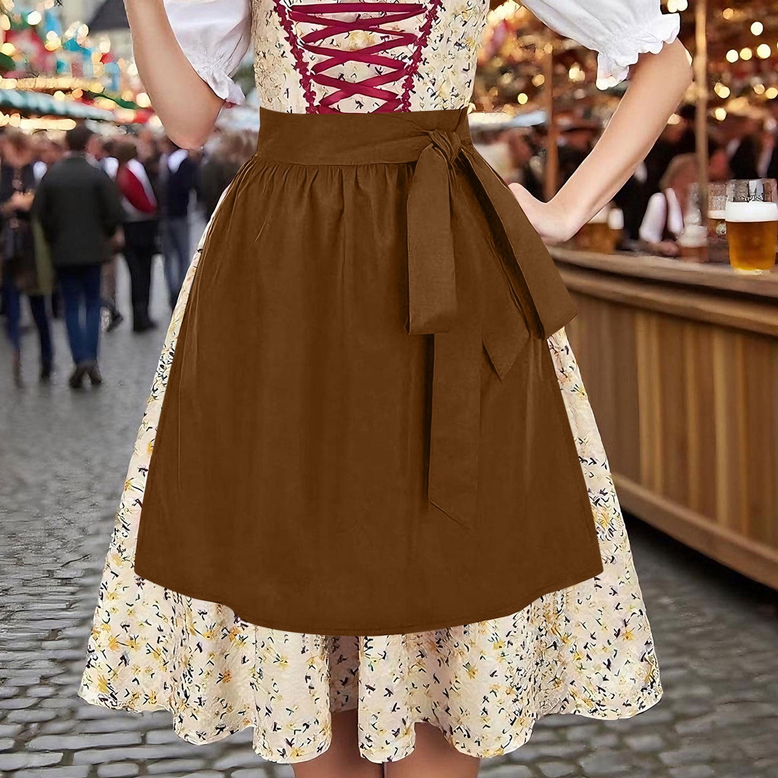 Dianli Womens Traditional Dirndl Dress with Apron Classic Oktoberfest ...