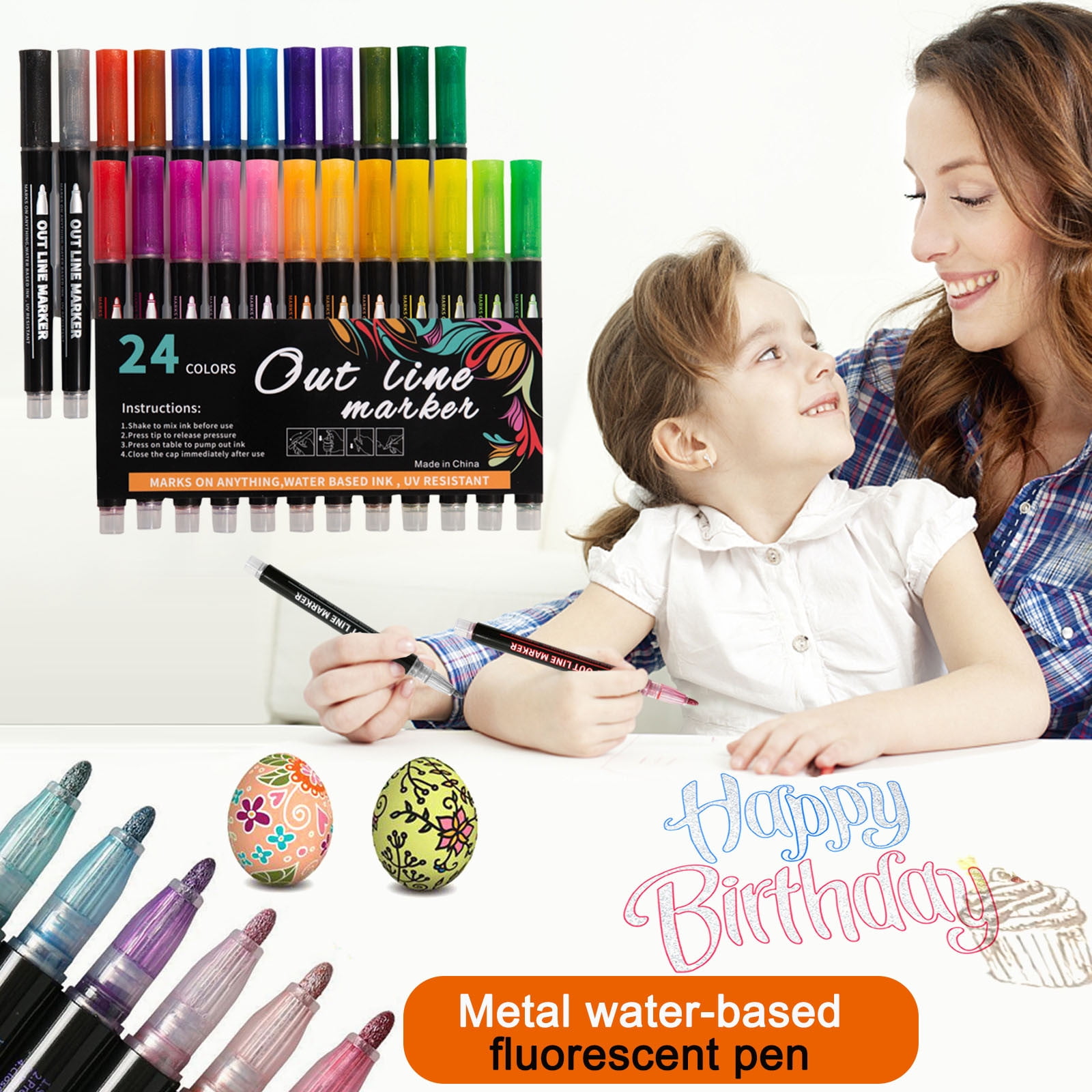 Savings Double Line Outline Markers,24 Colors Self-Outline Metallic ...