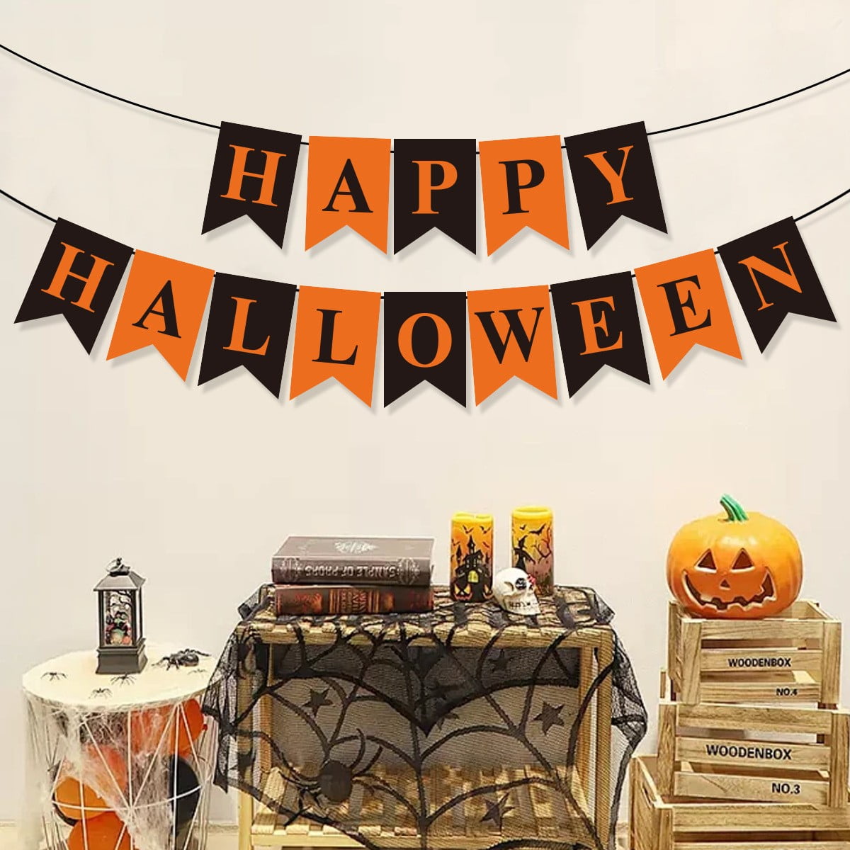 Halloween Banner Garland, Happy Halloween Pennant Flag Bunting, 12PCS ...