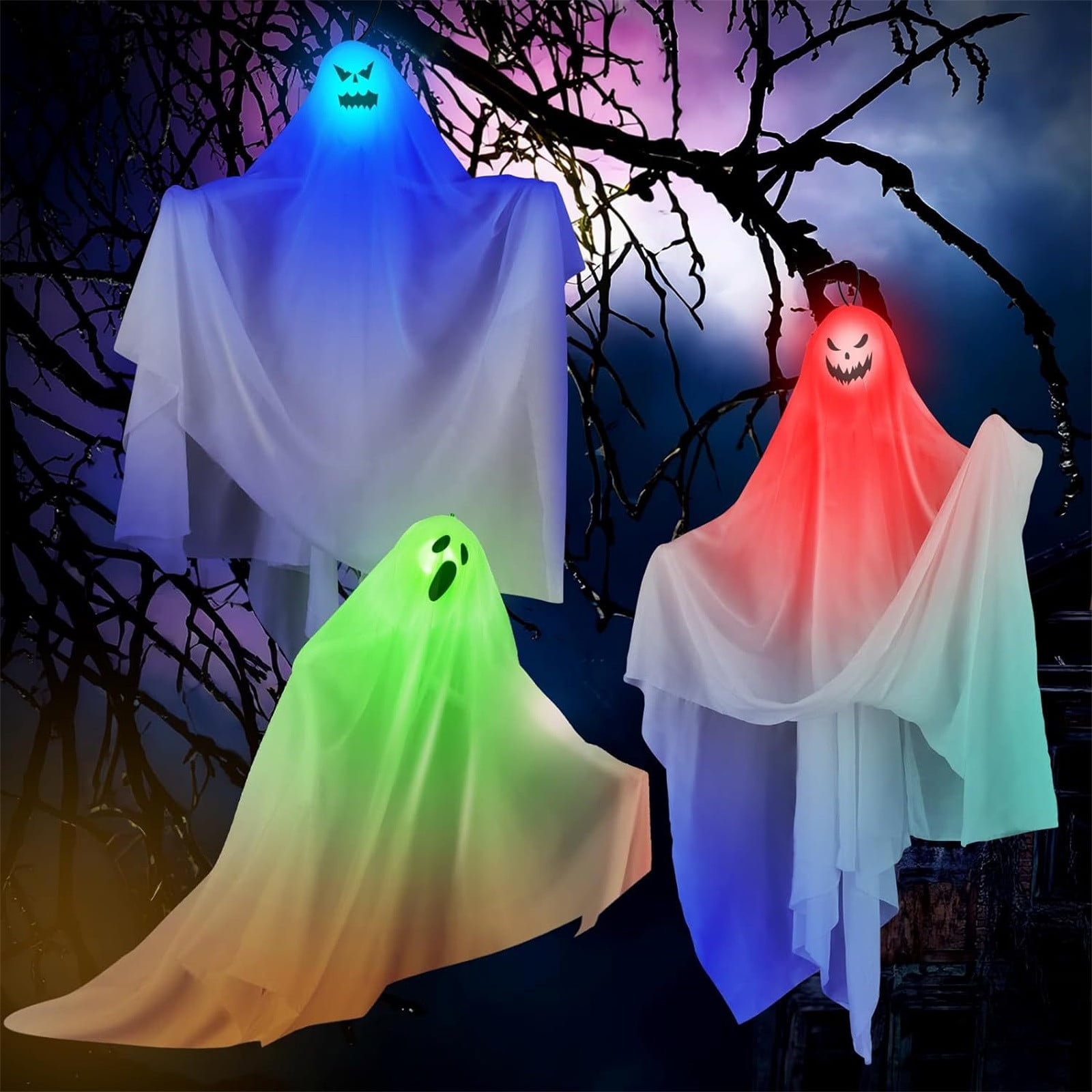 Savings Halloween Decorations Outdoor White Hanging Ghost,3 PCS Glowing ...