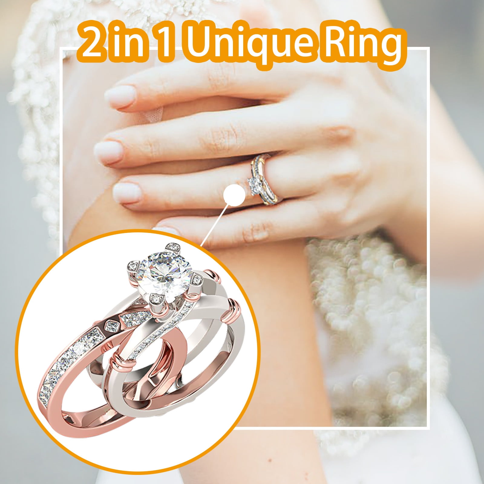 Savings Jewerly Gift, 2 In 1 Combination Ring Set With Zircon And ...