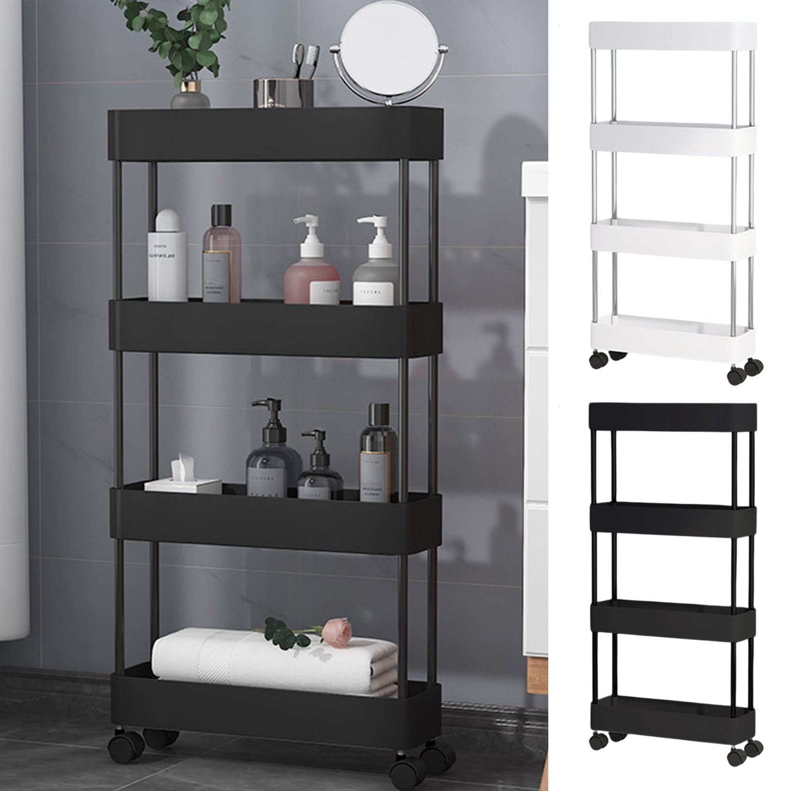 Savings Kcavykas Freestanding Storage Shelf 4-Tier Slim Rolling Storage ...