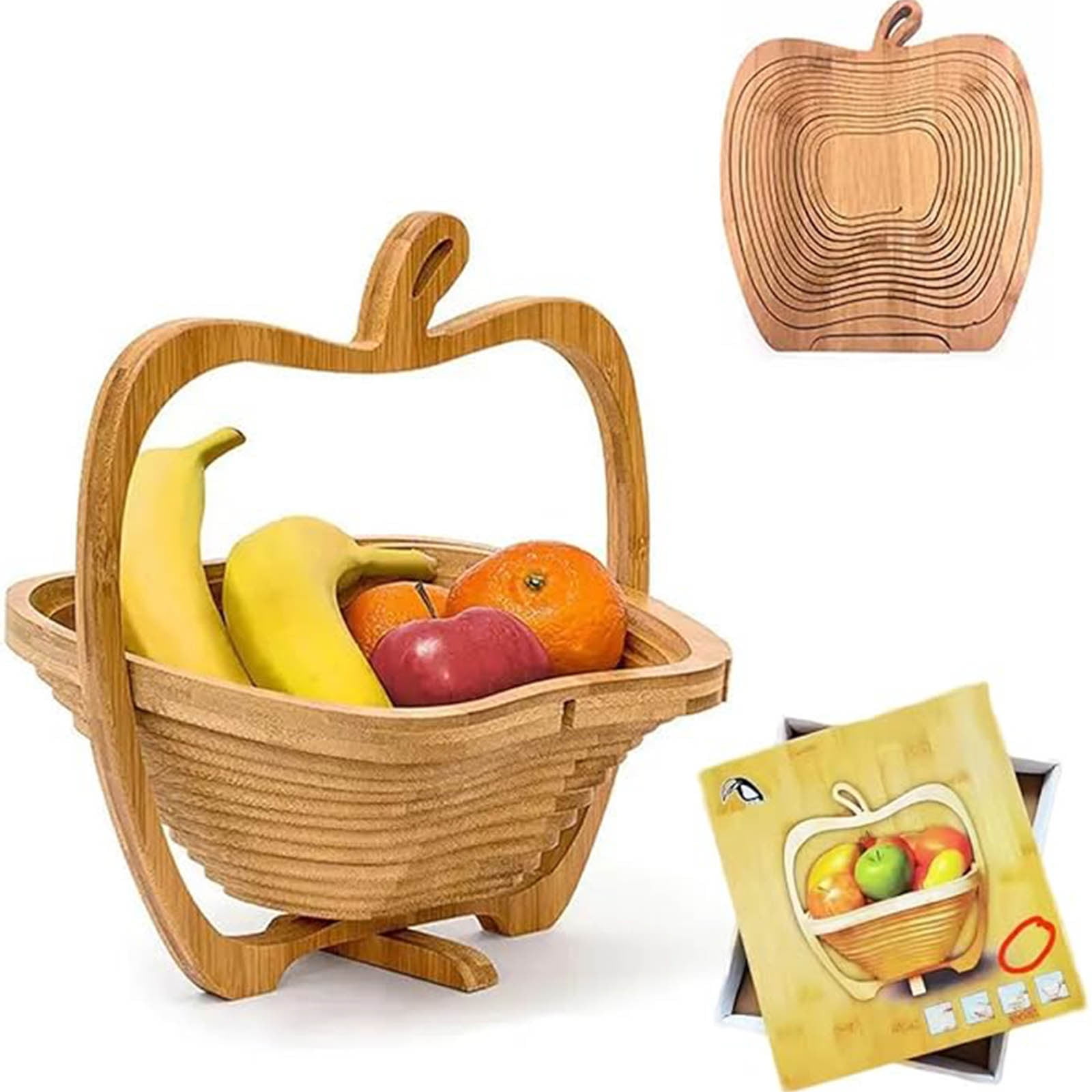 Savings Kcavykas Fruit-Shaped Foldable Wood Fruit Basket Fruit Tray ...