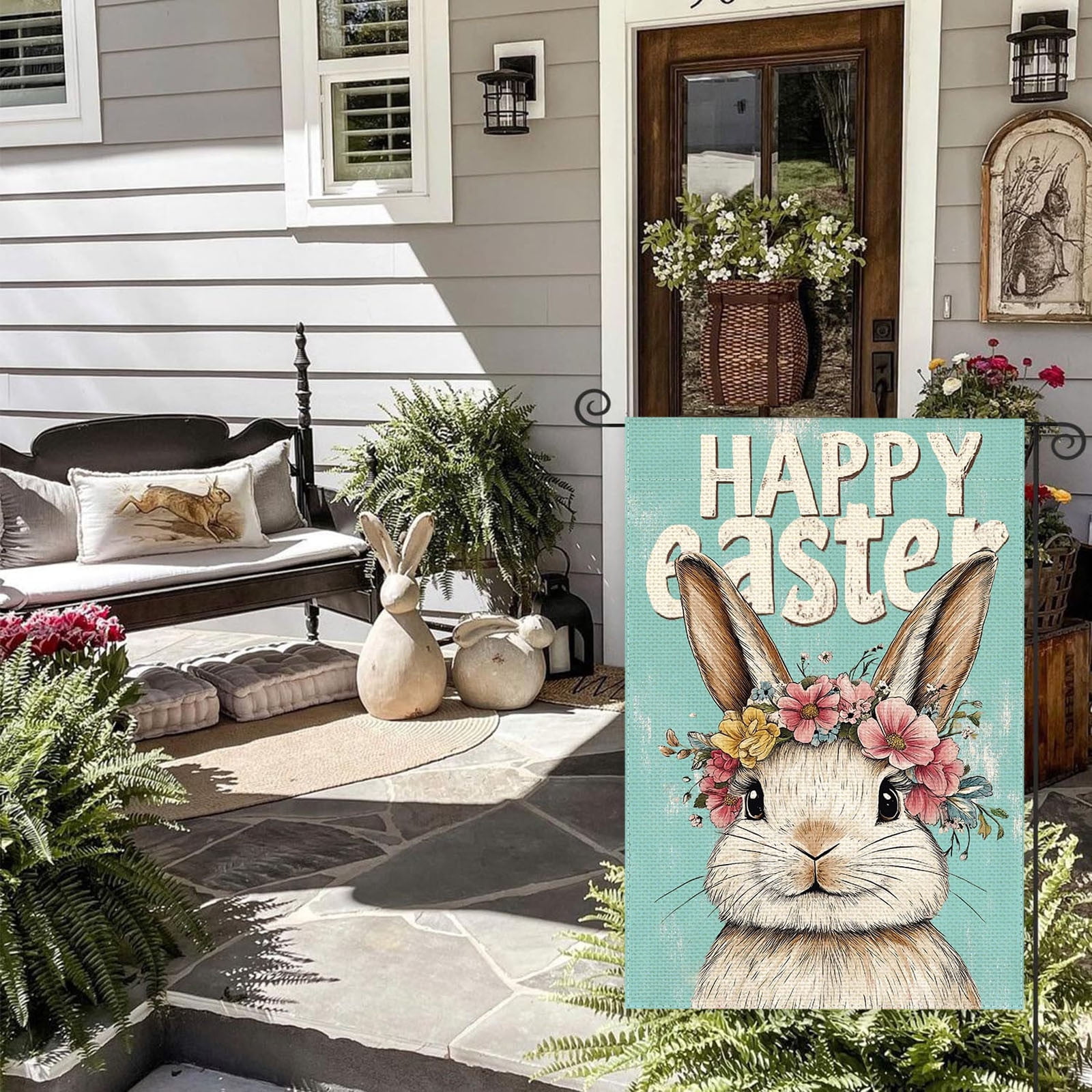 Savings Kcavykas Holiday Themed Flag Spring Holiday Garden Flag with Bunny Pattern, Polyester ...