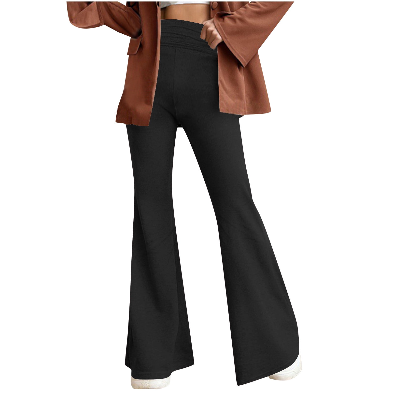 Fashion Olyvenn Womens Casual Flare Wide Leg Pants Fashion Ruched ...