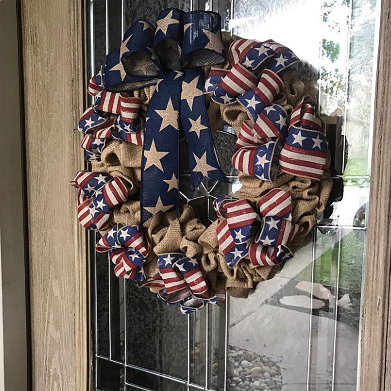 Savings Rustic Red White And Blue Patriotic Fabric Front Door Wreath With Star Bow - Americana ...