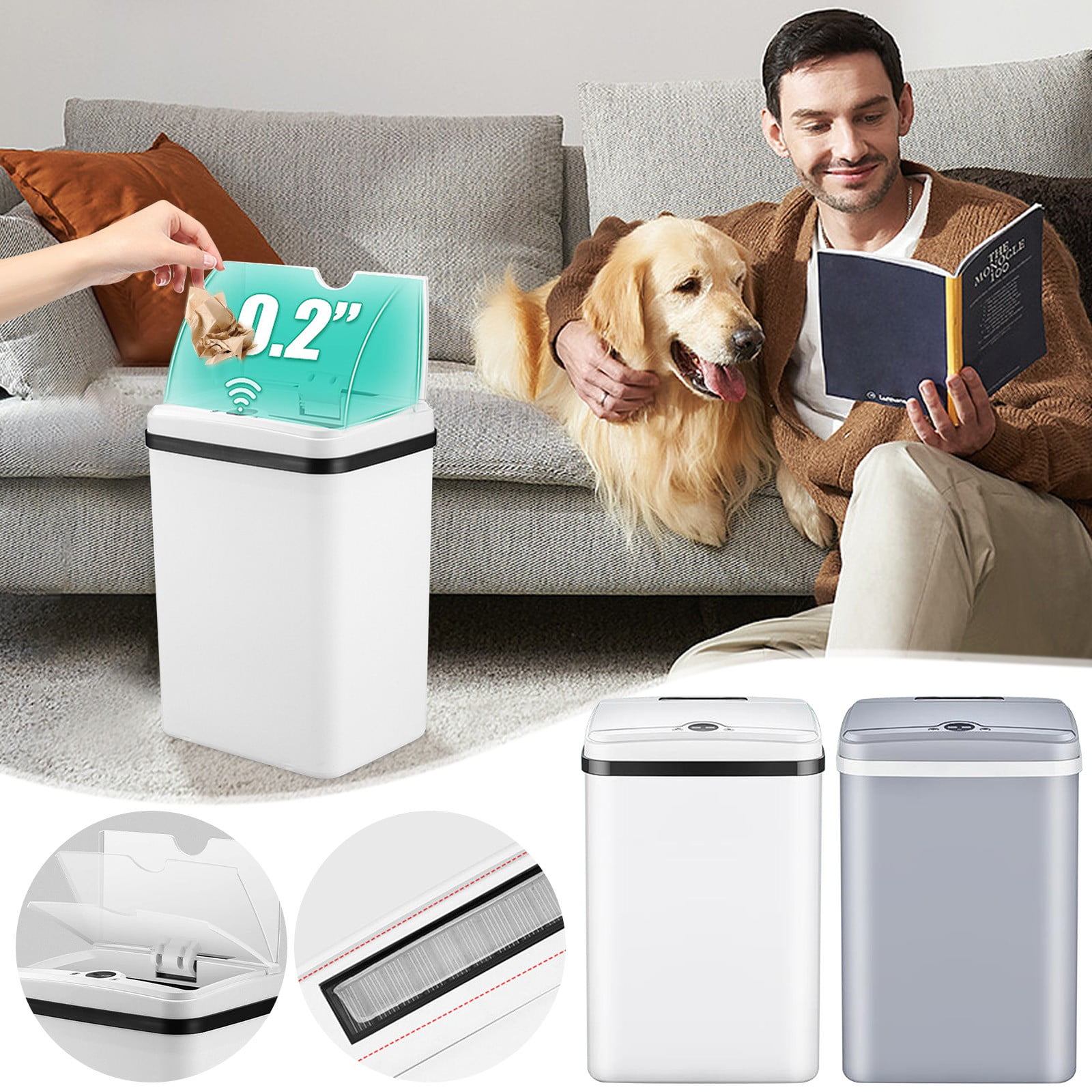 Savings SINIMOKO Solar Charging Smart Trash Can Bathroom Automatic ...