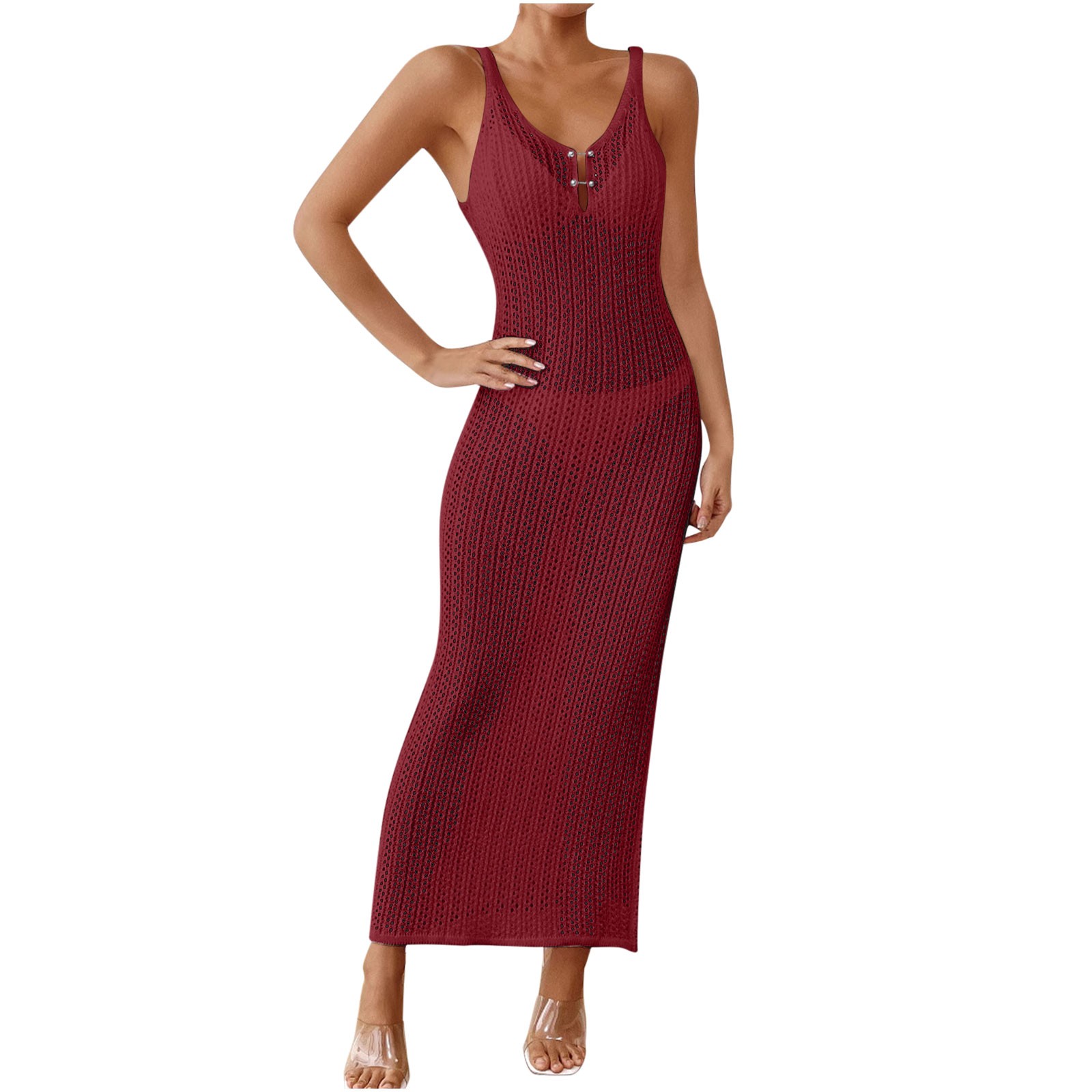 Stylish SMihono Women鈥檚 Crochet Hollow Out Maxi Dress Sexy Slim Fit ...