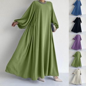 VONDA Women High Neck Long Puff Sleeve Vintage Printed Maxi Dress ...
