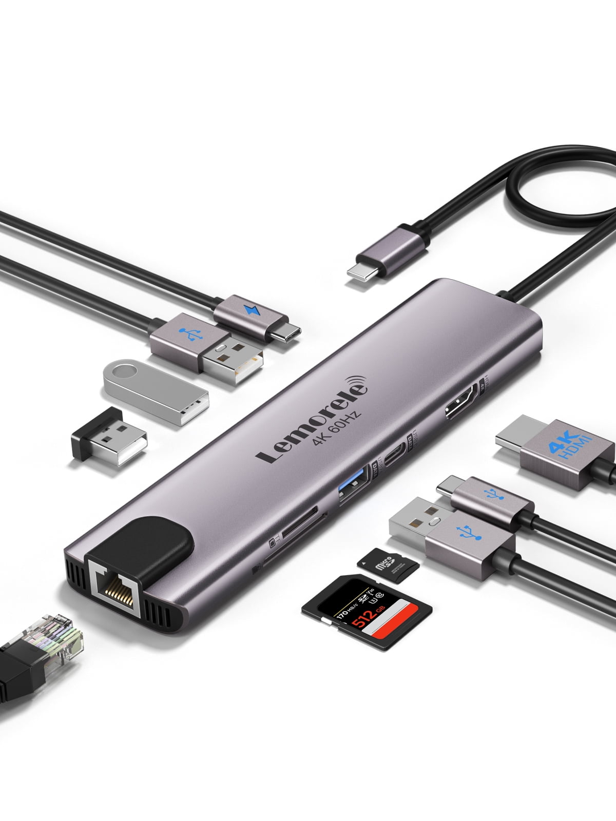 Lemorele 10 in 1 Docking Station, Aluminum USB-C Hub with 4K HDMI, 5 ...