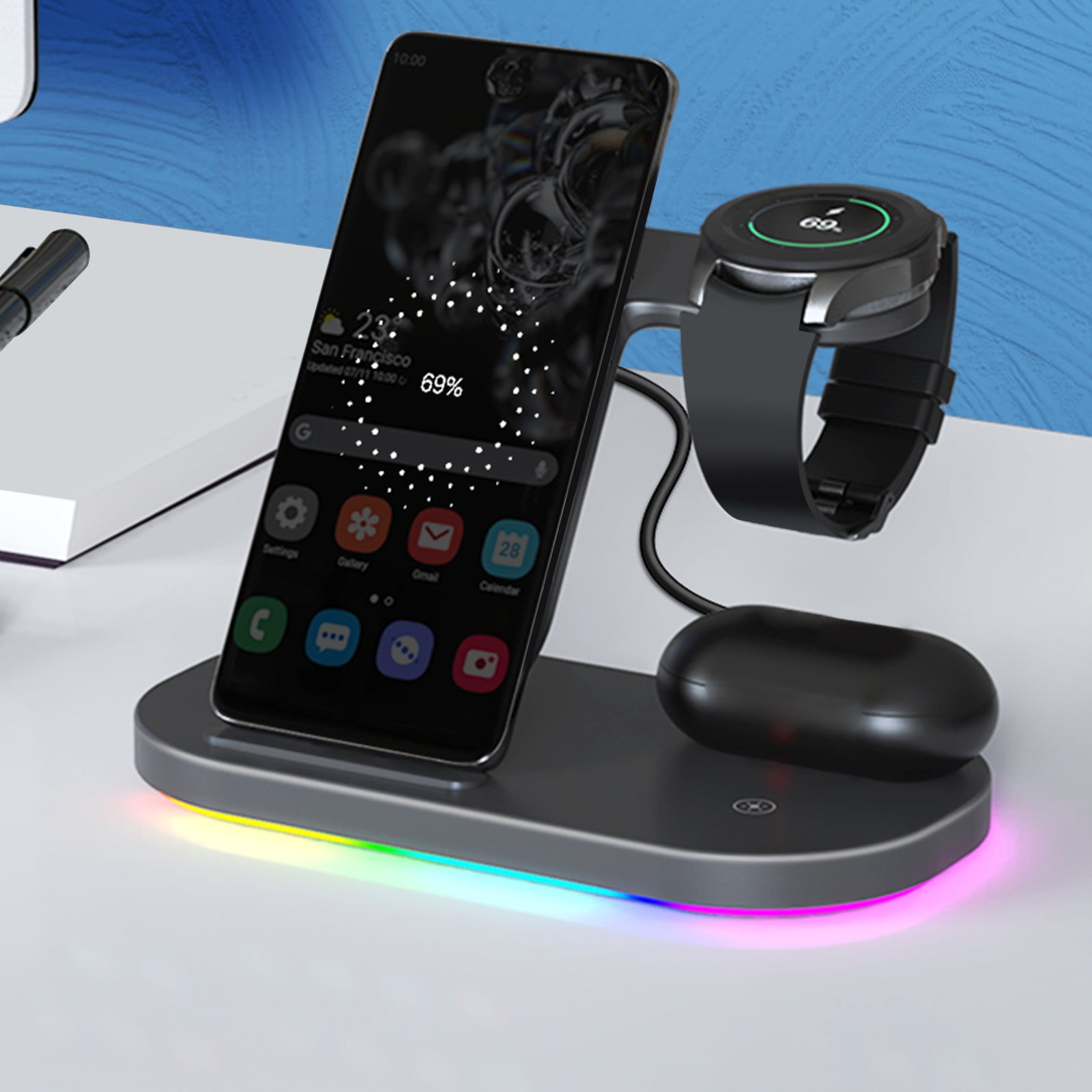 Savings Wireless Charger, Desktop Standing Three In One Wireless ...