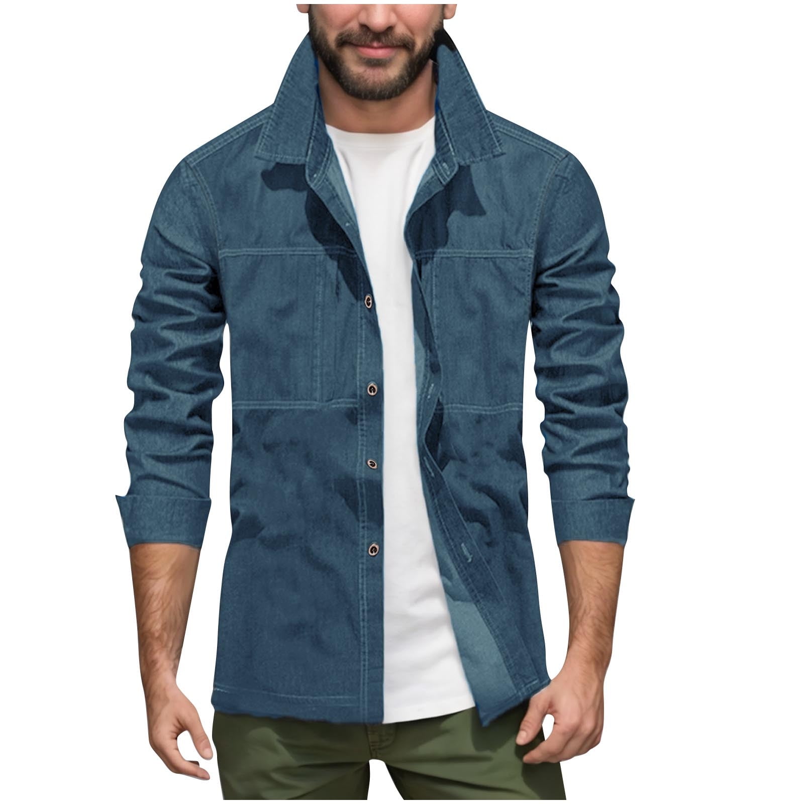 Savings YLSDY Shirt Jacket for Men with Zipper Pockets Long Sleeve ...