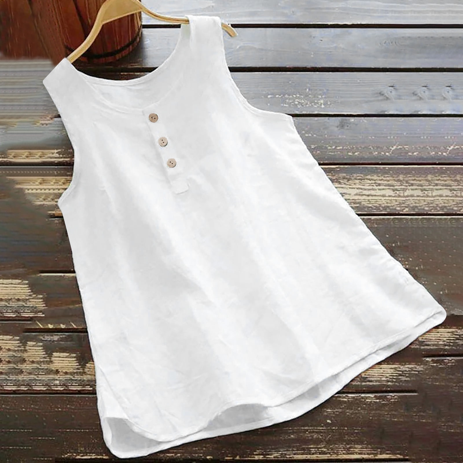 Savings Yrmaups Summer Crew Neck Linen Tank Tops with Button Loose Tank ...